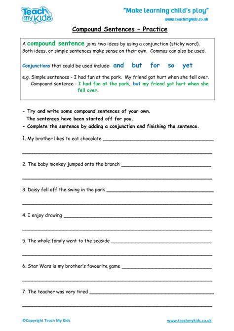 Compound Sentences Worksheets Writing Compound Sentences Worksheet