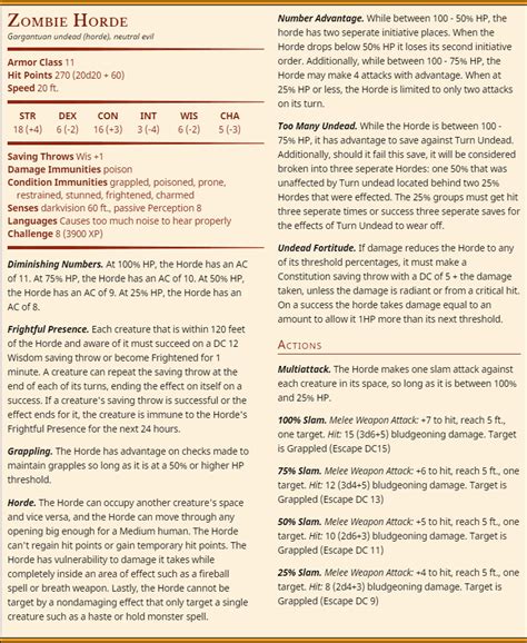 Is This A Fair Stat Block For A Zombie Horde R Dndhomebrew