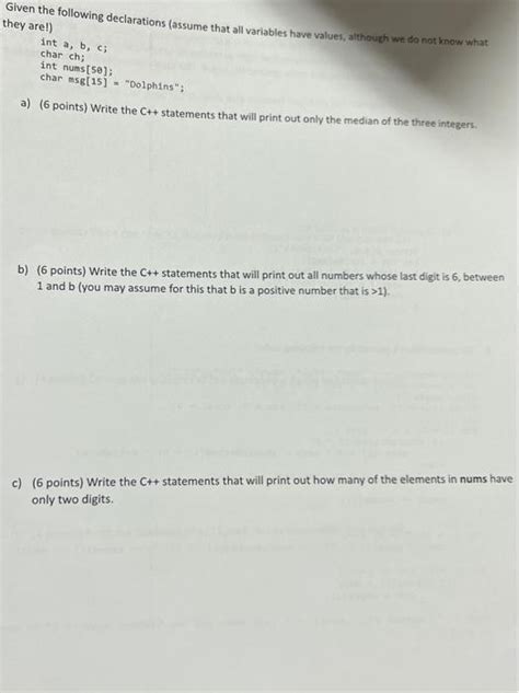 solved given the following declarations assume that all