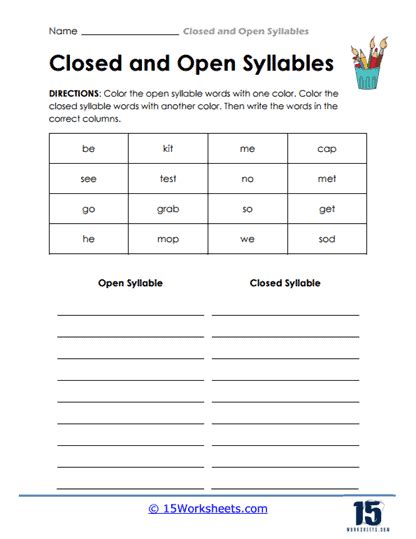 Closed And Open Syllables Worksheets 15