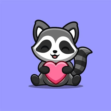 Mapache Sentado Amor Lindo Creativo Kawaii Mascota De Dibujos Animados