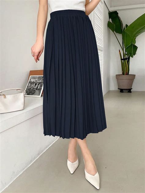 Falda Plisada De Unicolor De Moda Para Mujeres Pleated Skirt Fashion