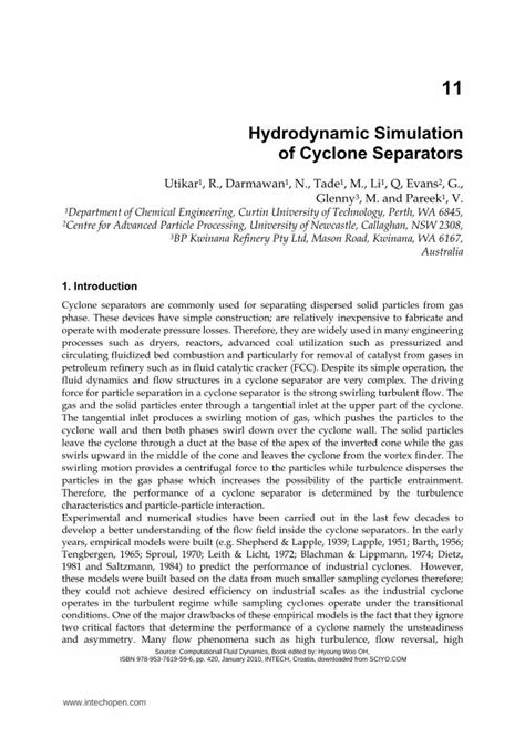 Pdf Intech Hydrodynamic Simulation Of Cyclone Separators Dokumentips