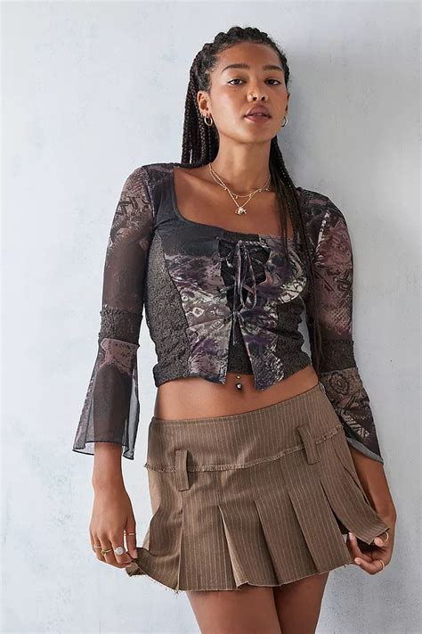 Uo Brown Pinstripe Pleated Mini Skirt Urban Outfitters Uk