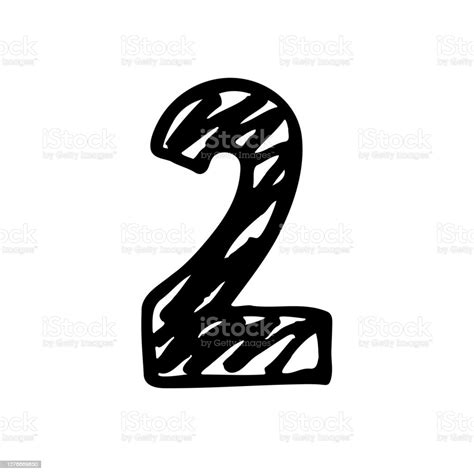 번호 2 기호 번호 흑백 그래픽 번호 2 로고 템플릿 흰색 배경에 격리 된 손 익사 벡터 낙서 브러시 스트로크 텍스처 레터링 벡터 일러스트레이션 2에 대한 스톡 벡터 아트