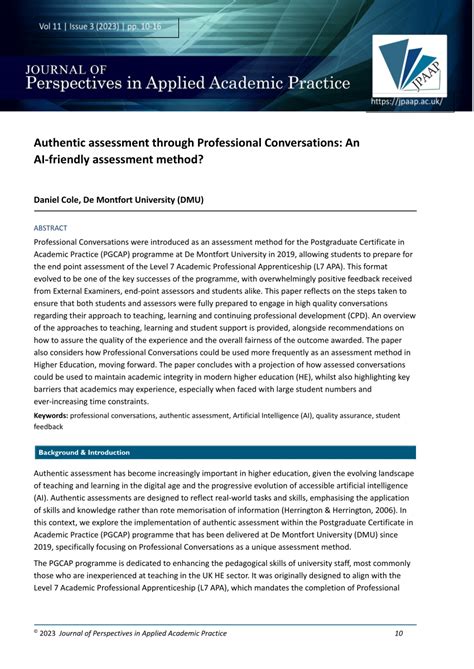 Pdf Authentic Assessment Through Professional Conversations An Ai