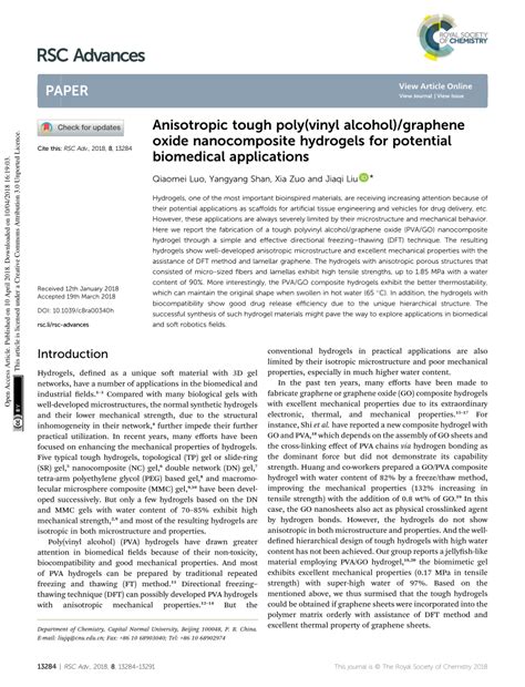 Pdf Anisotropic Tough Polyvinyl Alcoholgraphene Oxide