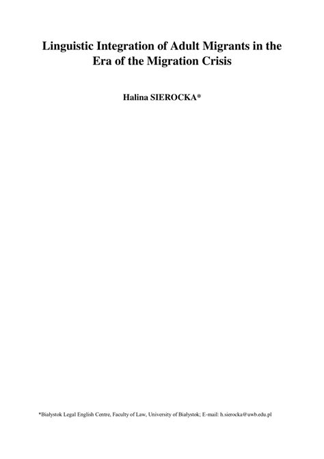 Pdf Linguistic Integration Of Adult Migrants In The Era Of The Migration Crisis