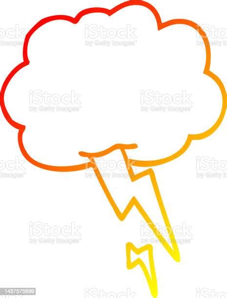 Dessin Au Trait En Dégradé Chaud Dun Nuage Dorage De Dessin Animé Avec