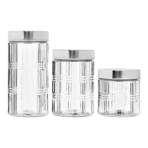 Stylesetter 3 Piece Portland Round Glass Canister Set With Stainless