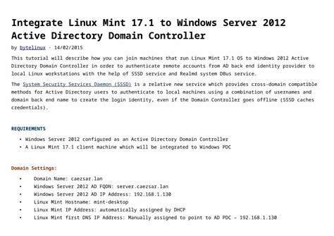 Odt Integrate Linux Mint To Windows Server Active Directory
