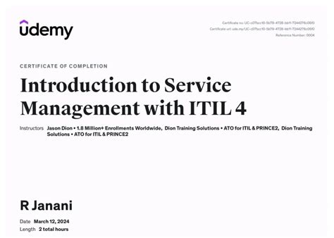 Certificate Of Completion Introduction To Service Management With