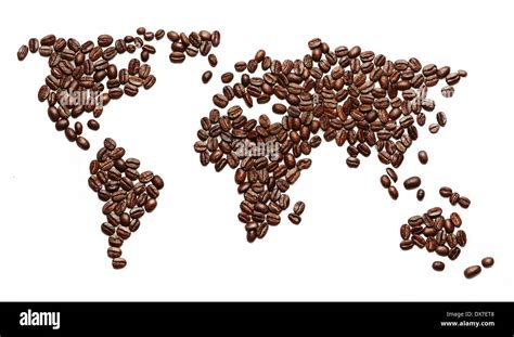 Une carte du monde fait de grains de café torréfiés montrant que les