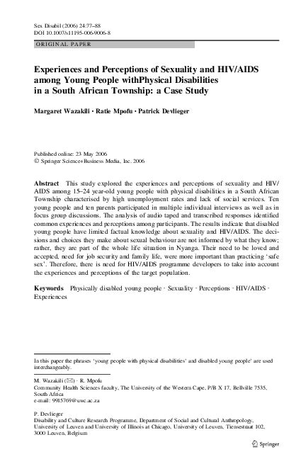 Pdf Experiences And Perceptions Of Sexuality And Hivaids Among Young