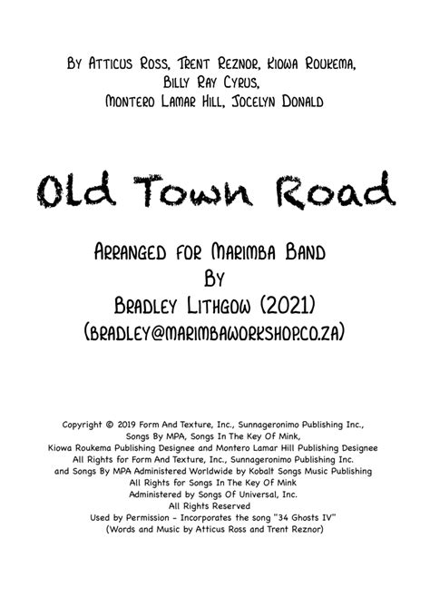 Old Town Road Remix Arr Bradley Lithgow By Lil Nas X Feat Billy Ray Cyrus Sheet Music For