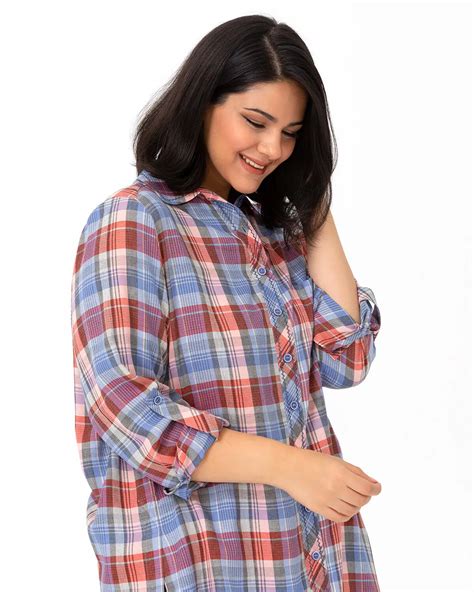 Galaxİ Plus Size Plaid Print Shirt Secilstore