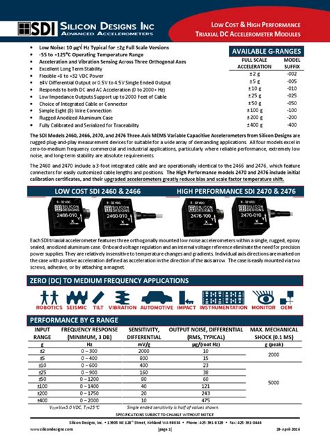 Sdi 3axis Accelerometers Pdf Accelerometer Electrical Engineering
