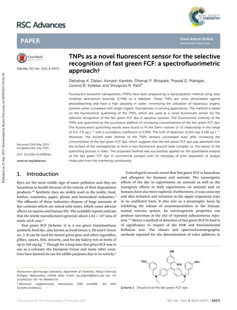 Pdf Tnps As A Novel Fluorescent Sensor For Selective Recognition Of