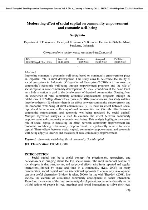 Pdf Moderating Effect Of Social Capital On Community Empowerment And Economic Well Being