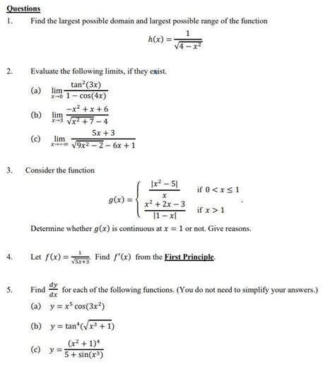 Solved Questions 1 Find The Largest Possible Domain And Chegg Com