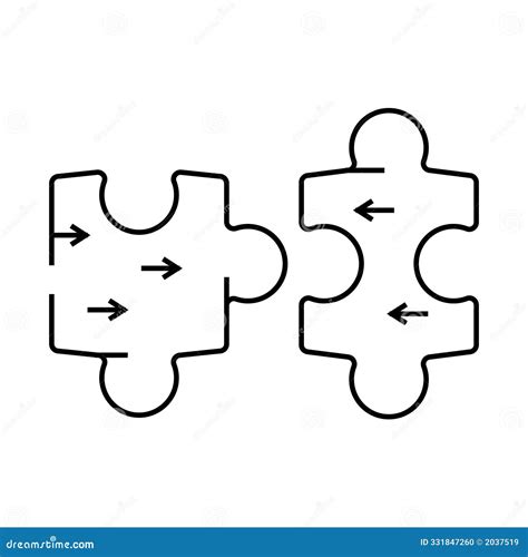 Puzzle Pieces Coming Together Progress Line Icon Vector Illustration