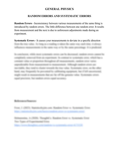 SOLUTION Physics Random Errors Systematic Errors Definition And Difference Studypool