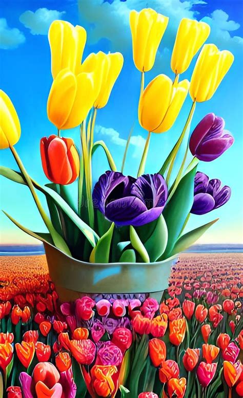Mothers Day Flowers Tulips Illustration Ai Generative Art Stock