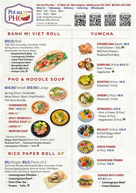 Menu Of Pot Au Pho Bar Modern Vietnamese Pan Asian Cuisine In