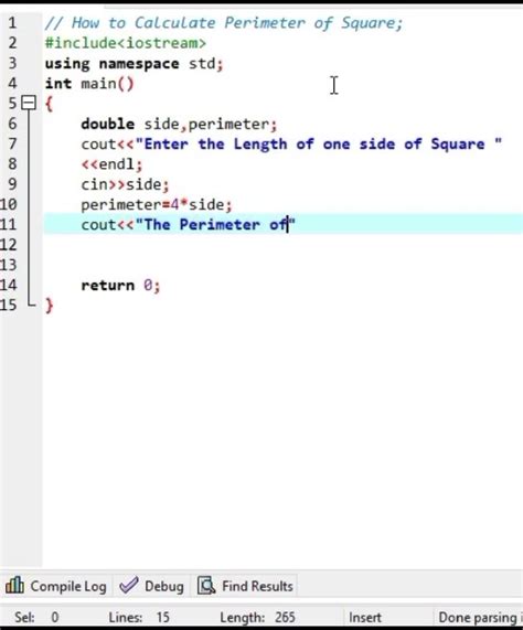 C Program To Find Perimeter Of Square Perimeter Of Square In Cpp