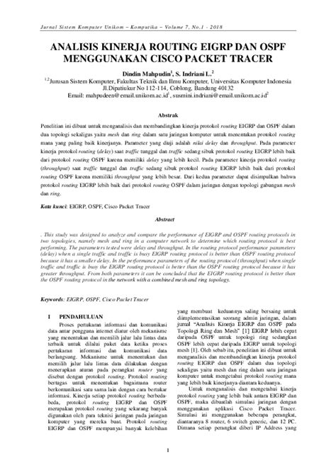 Pdf Analisis Kinerja Routing Eigrp Dan Ospf Menggunakan Cisco Packet