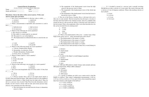 General Physics Examination 1 Pdf Velocity Euclidean Vector