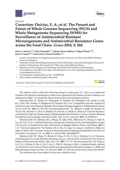 Pdf Correction Oniciuc E A Et Al The Present And Future Of Whole Genome Sequencing Wgs
