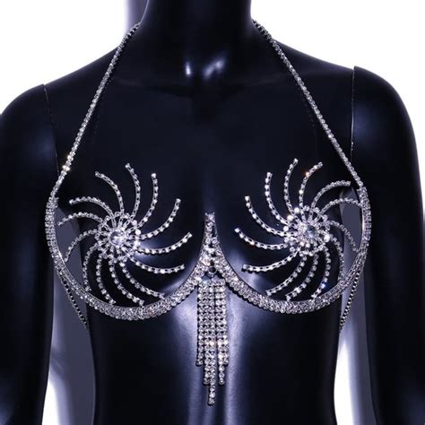 Calishadow Jewelry Rhinestone Chest Bracket Tassel Bra Chain