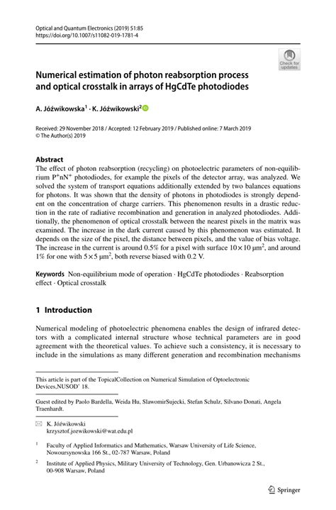Pdf Numerical Estimation Of Photon Reabsorption Process And Optical Crosstalk In Arrays Of