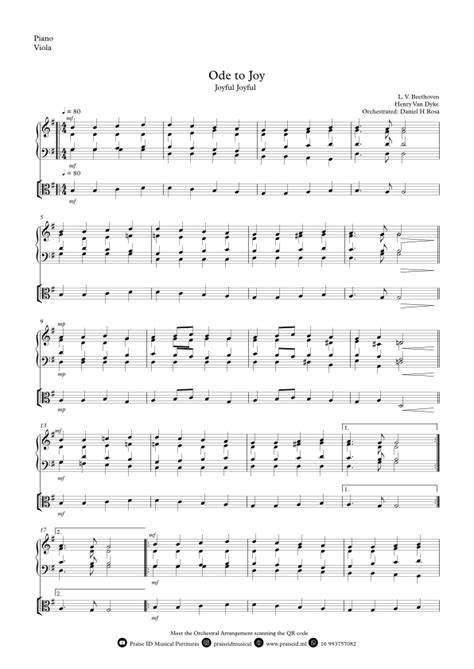 Ode To Joy Joyful Joyful Easy Viola And Piano Arr Daniel H Rosa By L V Beethoven