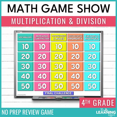 Multiplication And Division Game Show 4th Grade Math Review Test Worksheets Library
