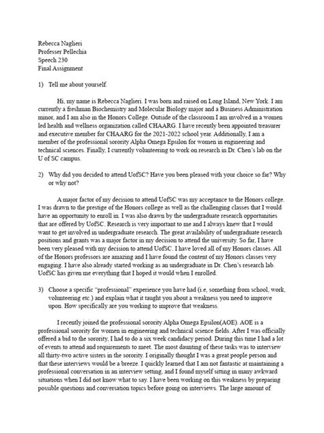 Speech Interviewee Assignment Pdf Fraternities And Sororities Knowledge