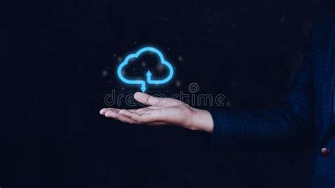Businessman Holding And Giving Virtual Cloud Icon Computing With Copy Space To Transfer Data