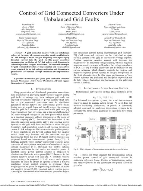 control of grid connected converters under unbalanced grid faults pdf