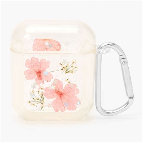 Clear Pressed Flower Silicone Earbud Case Cover Compatible With Apple