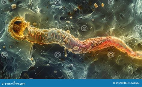 A Microscopic View Of A Nematodes Digestive System With Its Mouth Visible At One End And Its At