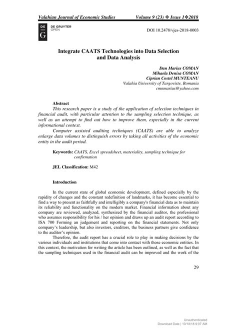 Pdf Integrate Caats Technologies Into Data Selection And Data Analysis