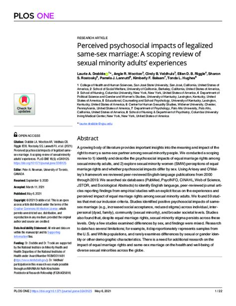 Pdf Perceived Psychosocial Impacts Of Legalized Same Sex Marriage A