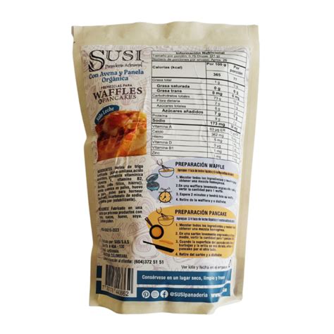 Premezcla Waffle Avena Panela Orgánica sólo leche x 600g Susi