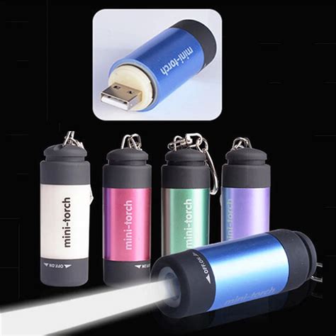 100pcslot Mini Waterproof Keychain Flashlight Usb Rechargeable Ultra