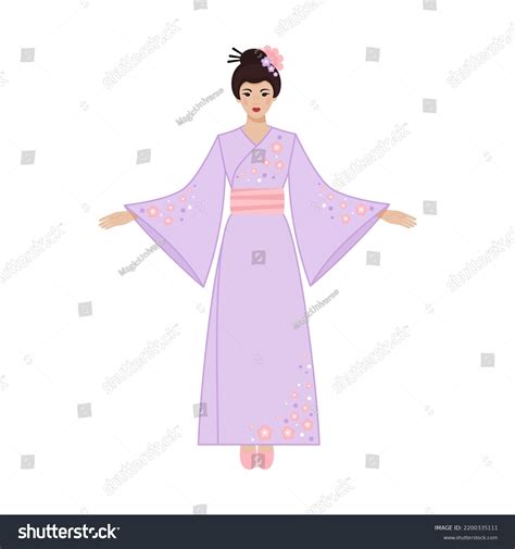 Young Japanese Woman Traditional Clothes Vector เวกเตอร์สต็อก ปลอดค่า