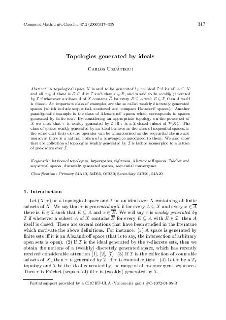 Pdf Topologies Generated By Ideals