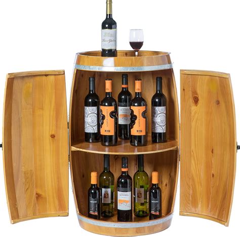 Vintiquewise Wooden Wine Barrel Shaped Wine Holder Bar Storage Lockable Storage