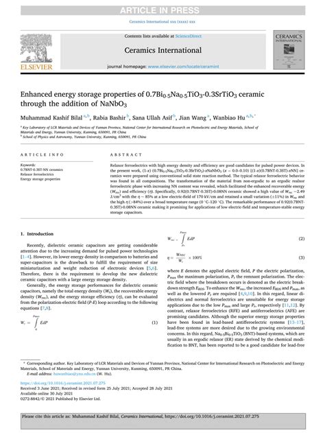 Pdf Enhanced Energy Storage Properties Of 07bi0·5na0·5tio3 03srtio3