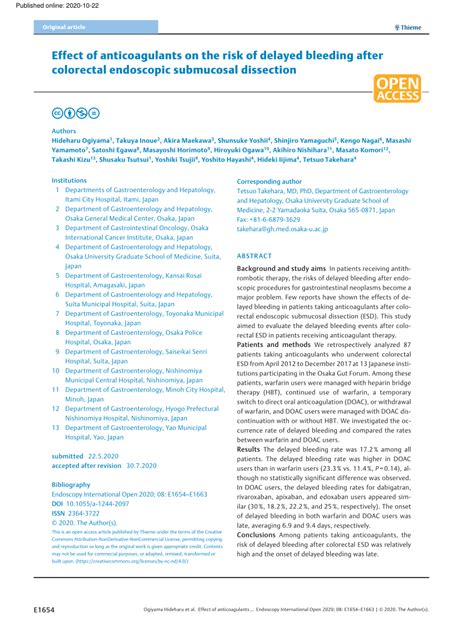 Pdf Effect Of Anticoagulants On The Risk Of Delayed Bleeding After Colorectal Endoscopic